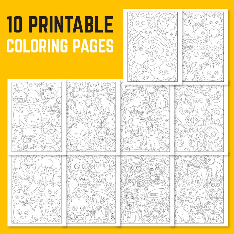 Coloring Pages for Kids Kawaii Doodle Cartoon Characters Coloring Pack ...