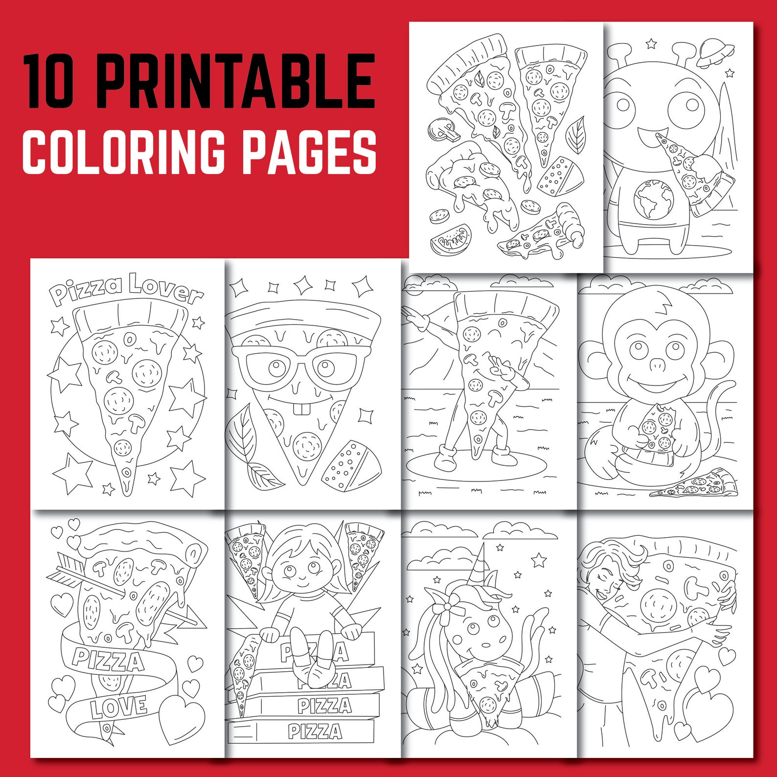 Pizza Lover Printable Digital Coloring Pages Pdf Pack 3 - Etsy