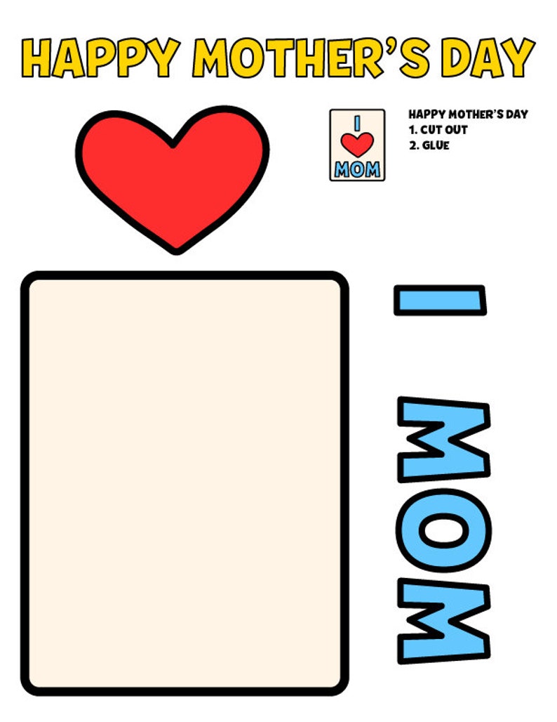 Mother's Day Card Easy DIY Simple Cut and Paste Craft Worksheets for ...