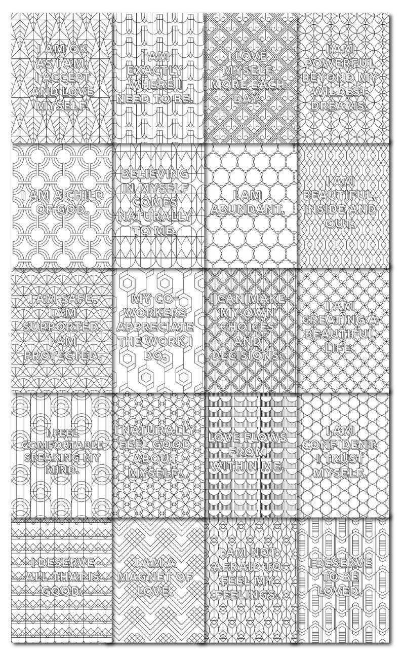 Positive Affirmation Coloring Pages Bundle , Printable Adult Coloring ...