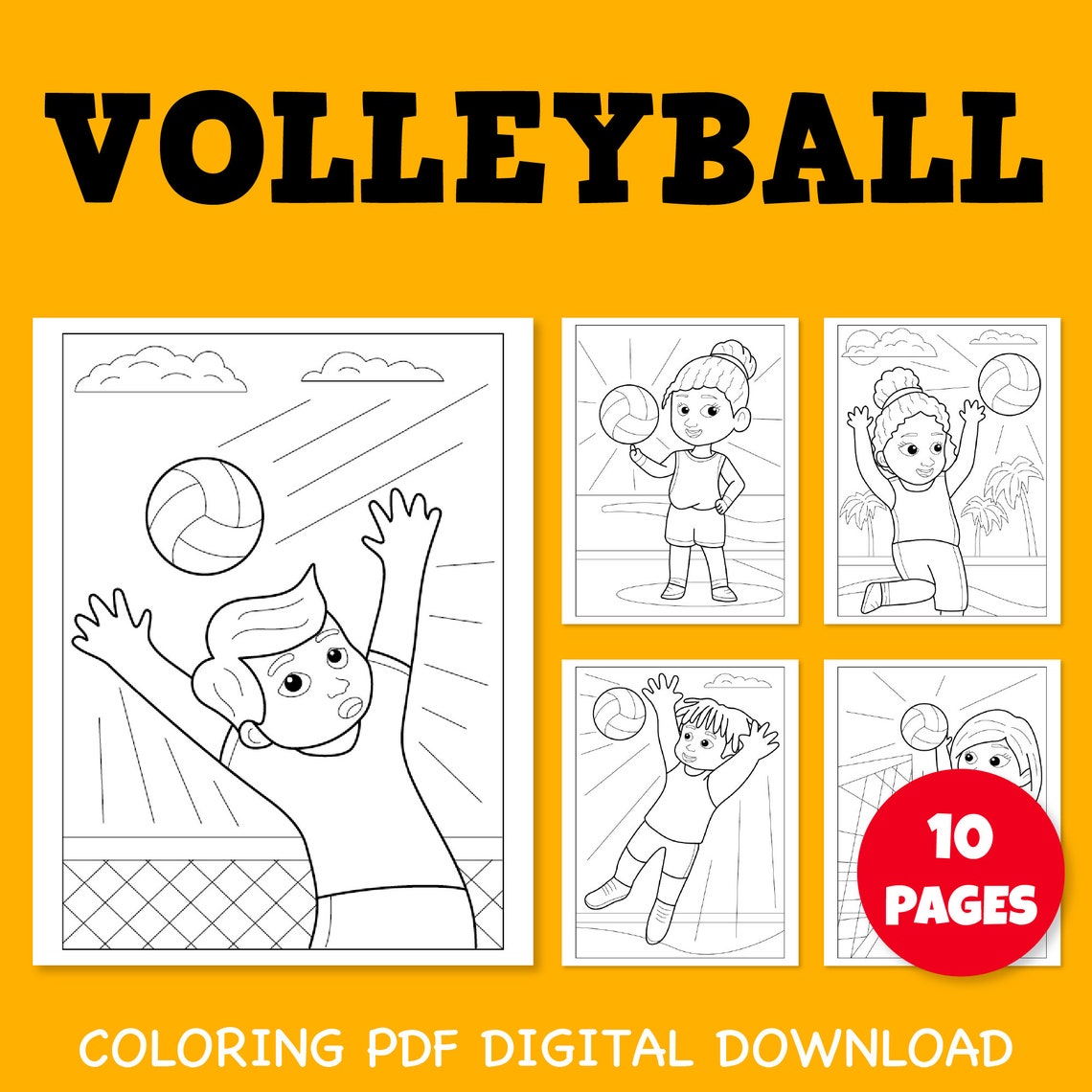 Printable Volleyball Coloring Pages for Kids Pdf Pack 1 - Etsy