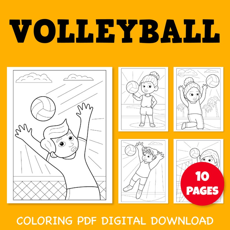 Printable Volleyball Coloring Pages for Kids Pdf Pack 1 - Etsy