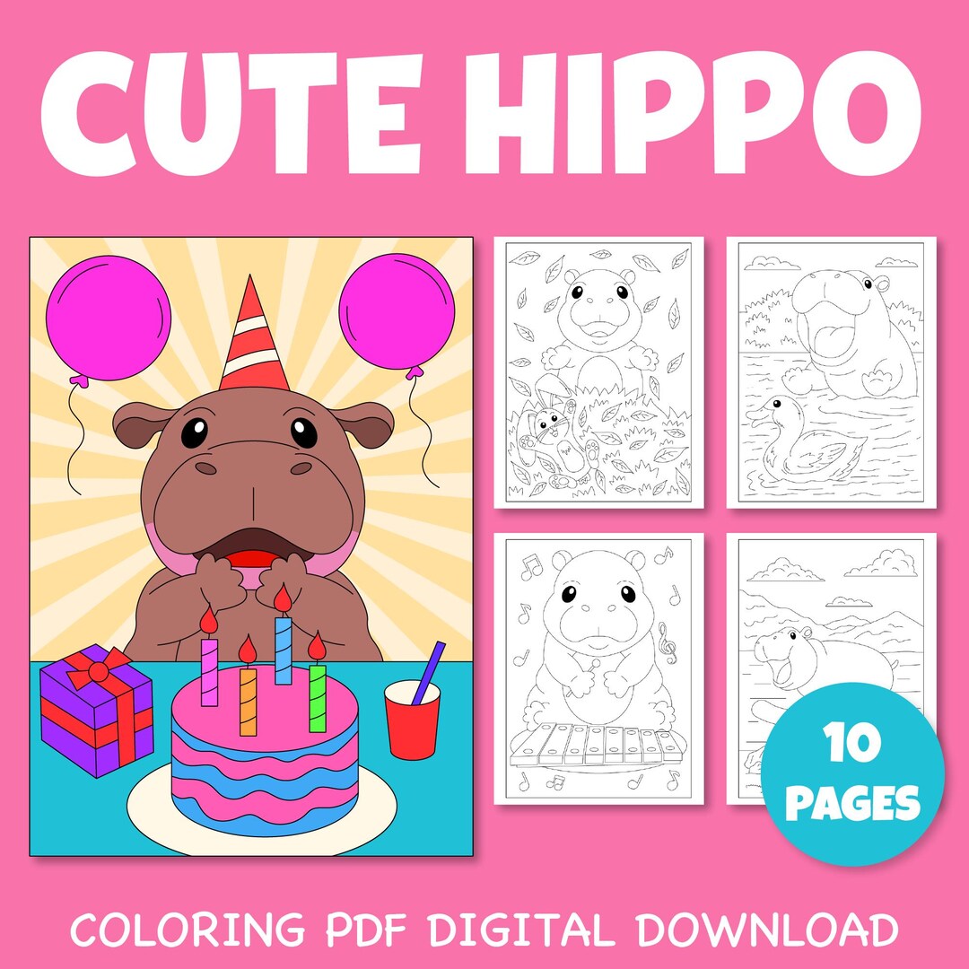 Cute Hippo Coloring Pages Pack 1 | Pdf Sheet Printable US Letter - Etsy