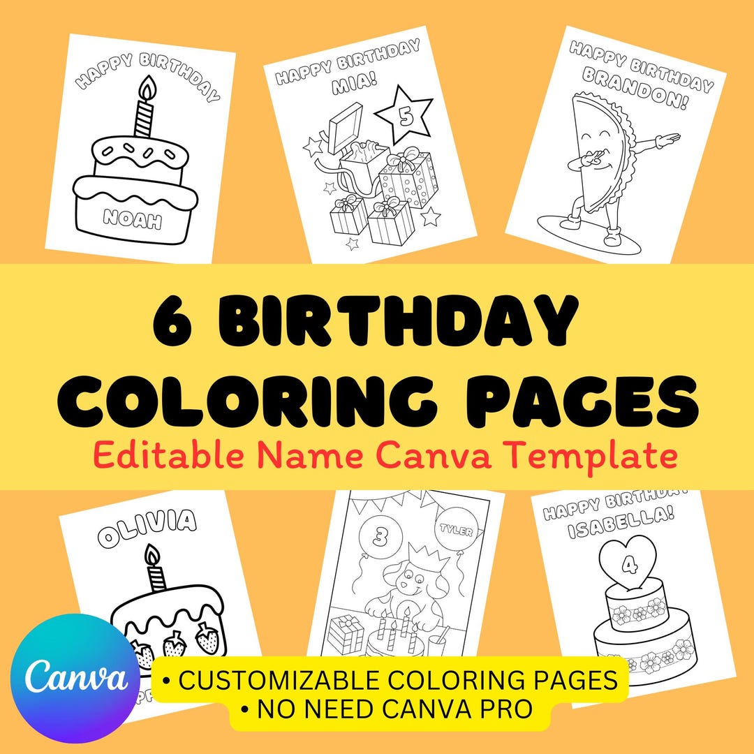 Customizable Name Birthday Cake Coloring Pages | Editable Canva ...