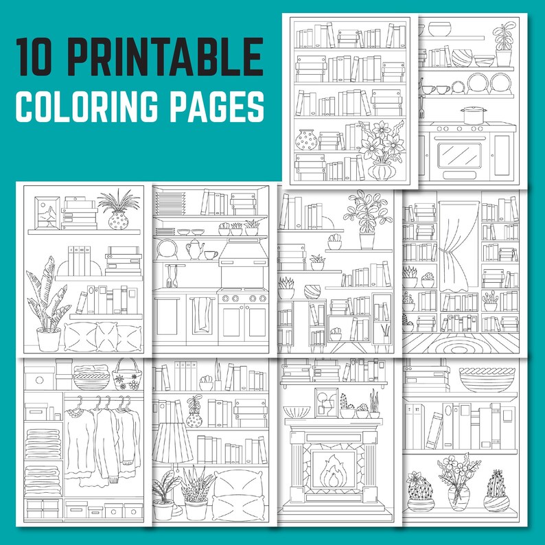 Shelves Coloring Pages Pack 1 | Pdf Sheet Printable US Letter - Etsy