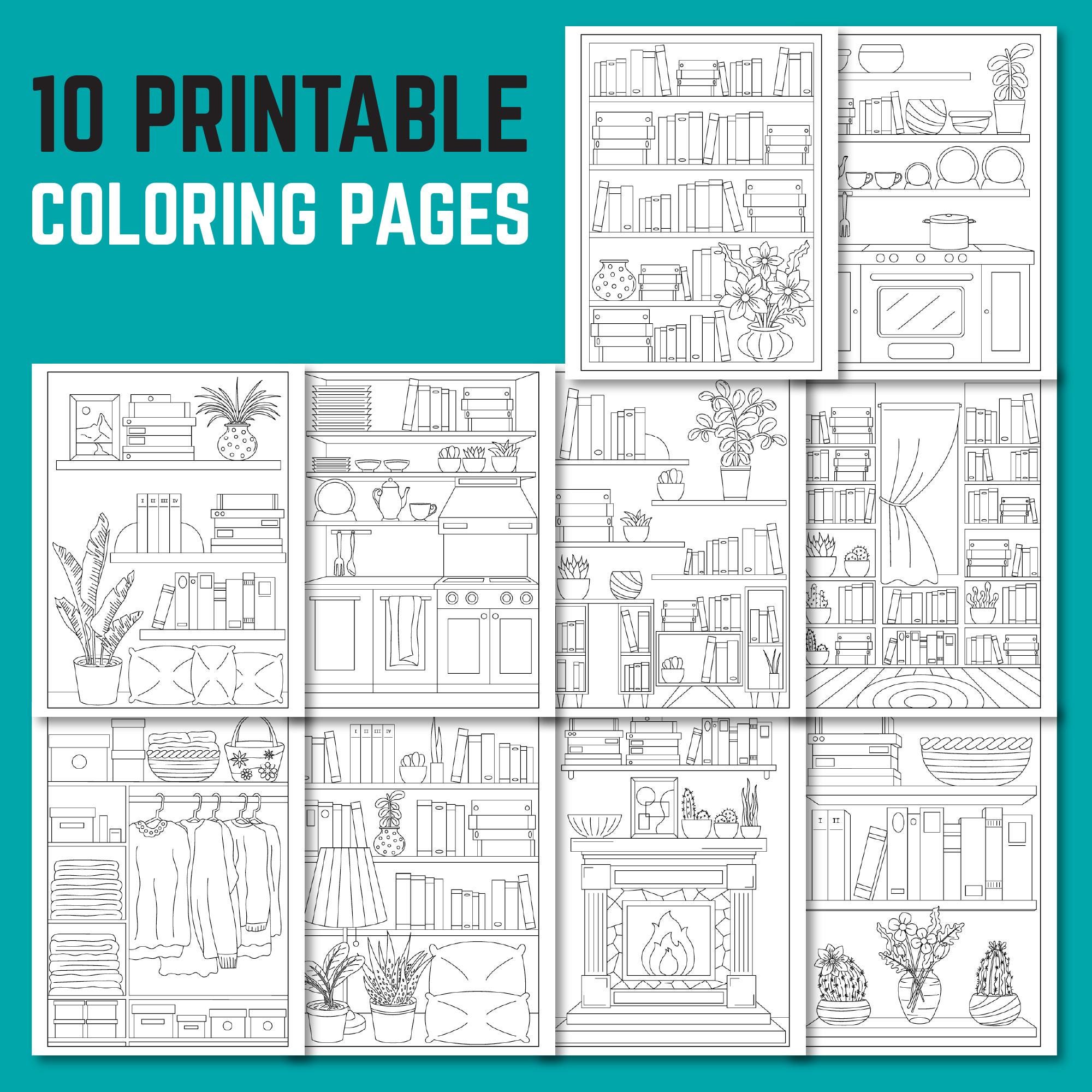 Shelves Coloring Pages Pack 1 | Pdf Sheet Printable US Letter - Etsy