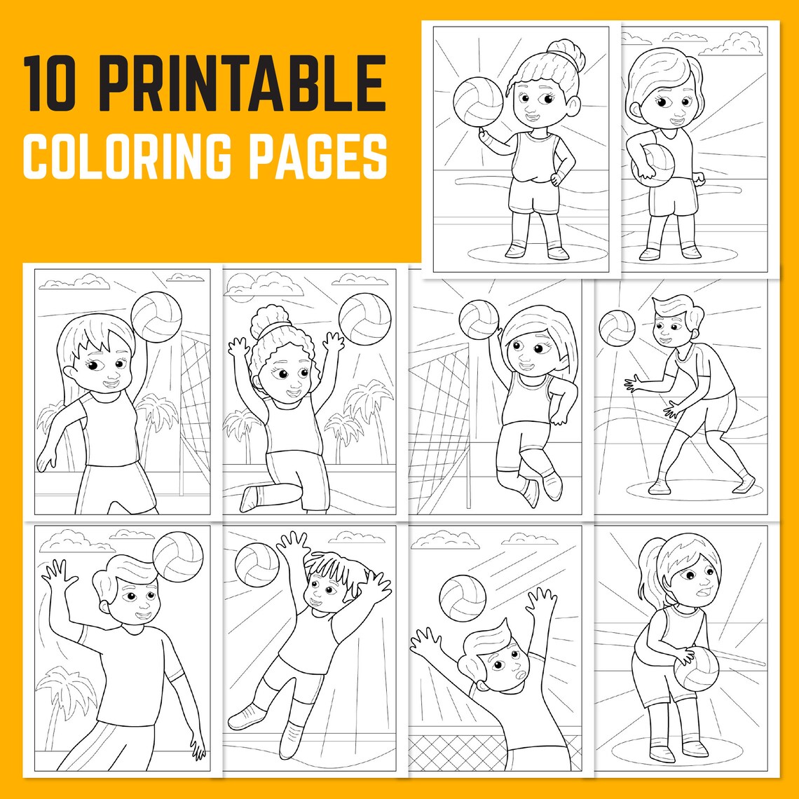 Printable Volleyball Coloring Pages for Kids Pdf Pack 1 - Etsy