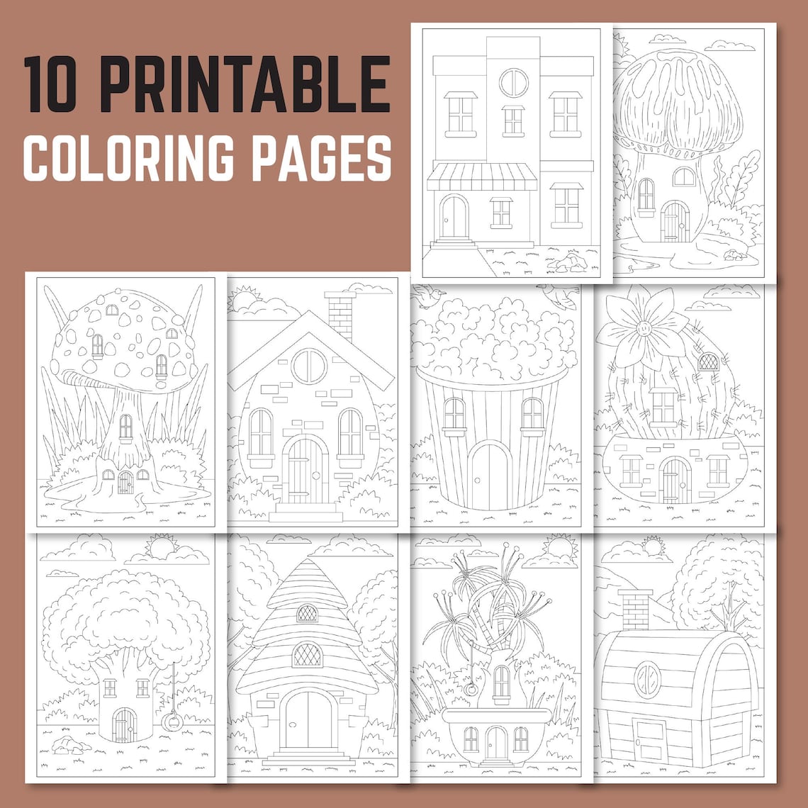 Miniature House Coloring Pages Pack 2 | Pdf Sheet Printable US Letter ...