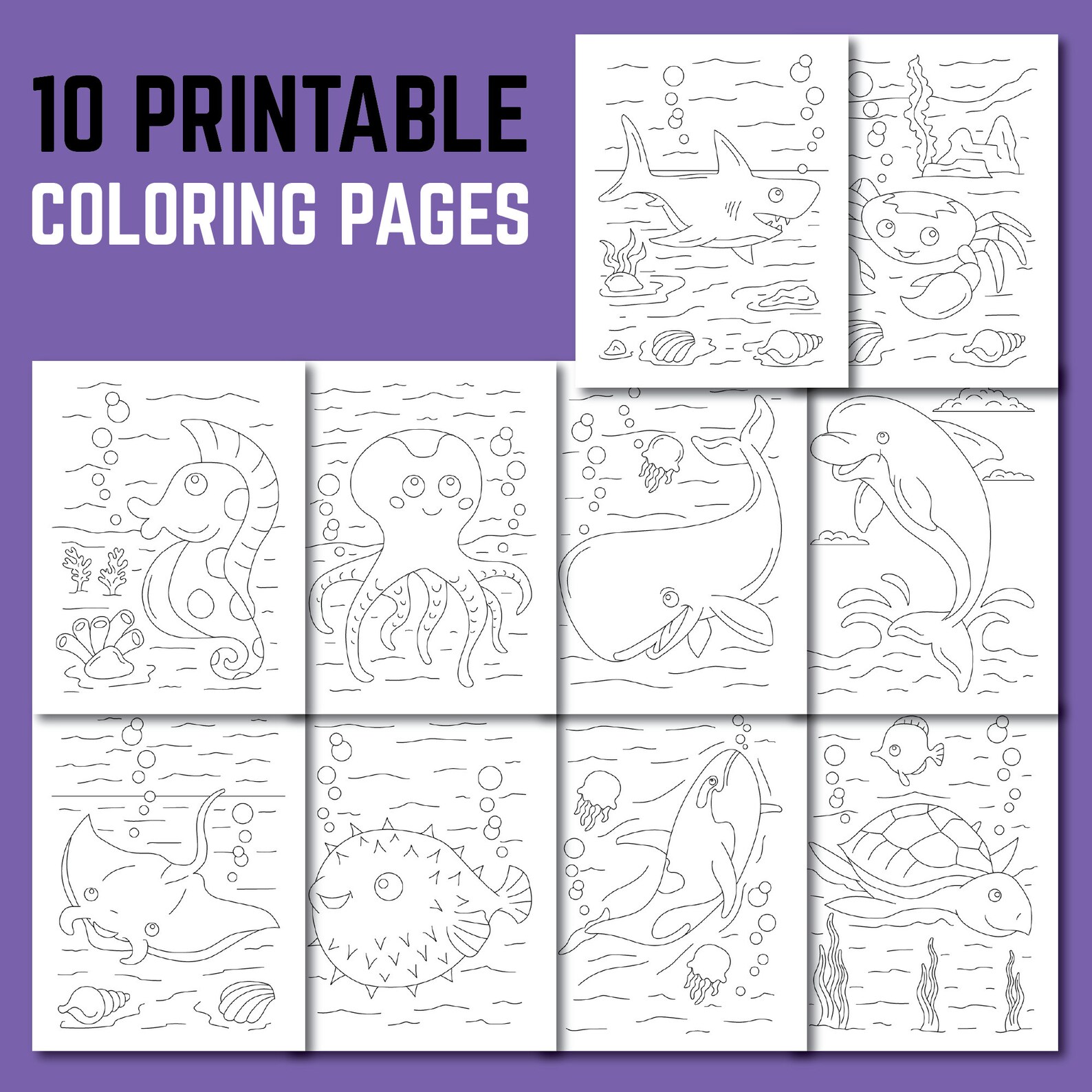 Coloriages animaux marins imprimables .pdf Téléchargement instantané ...