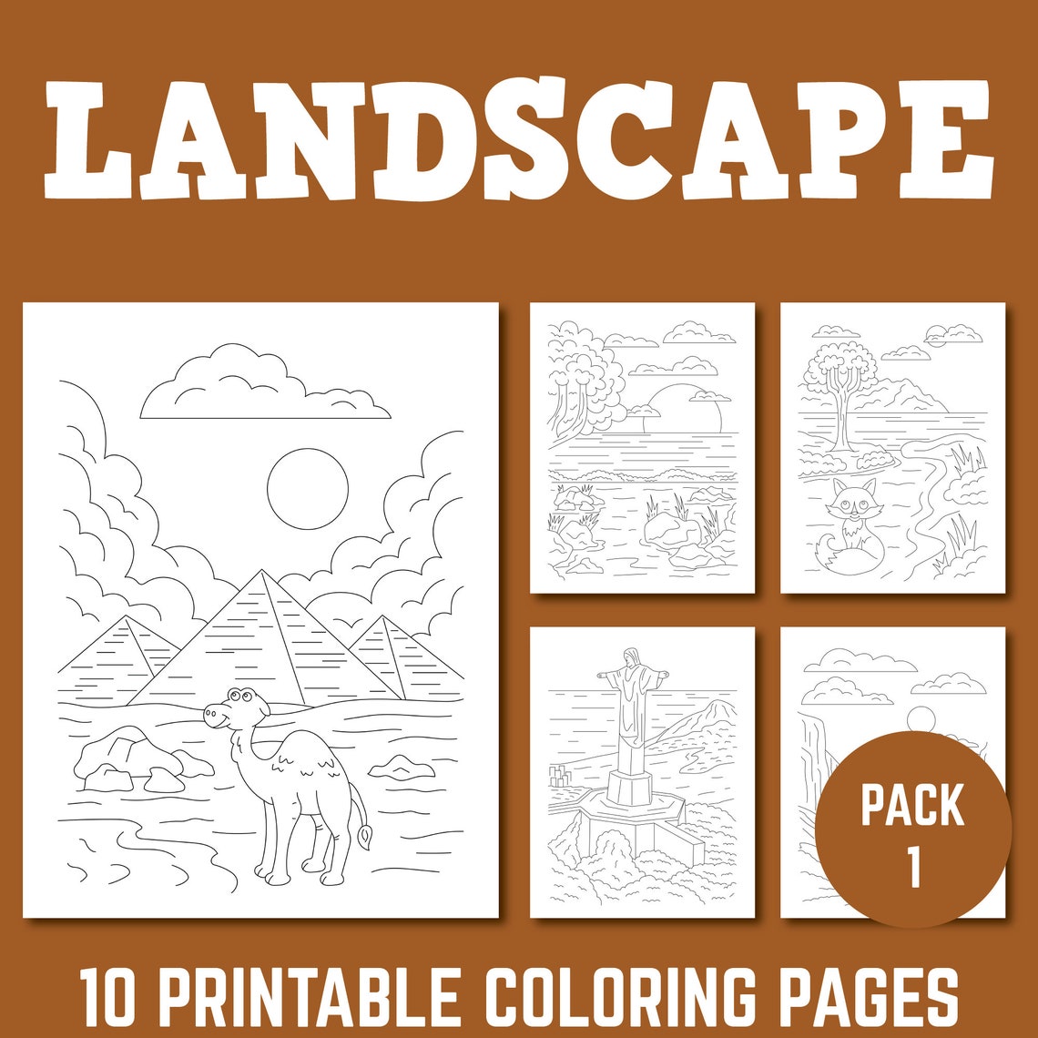 Landscape Coloring Pages Pack 1 - Etsy
