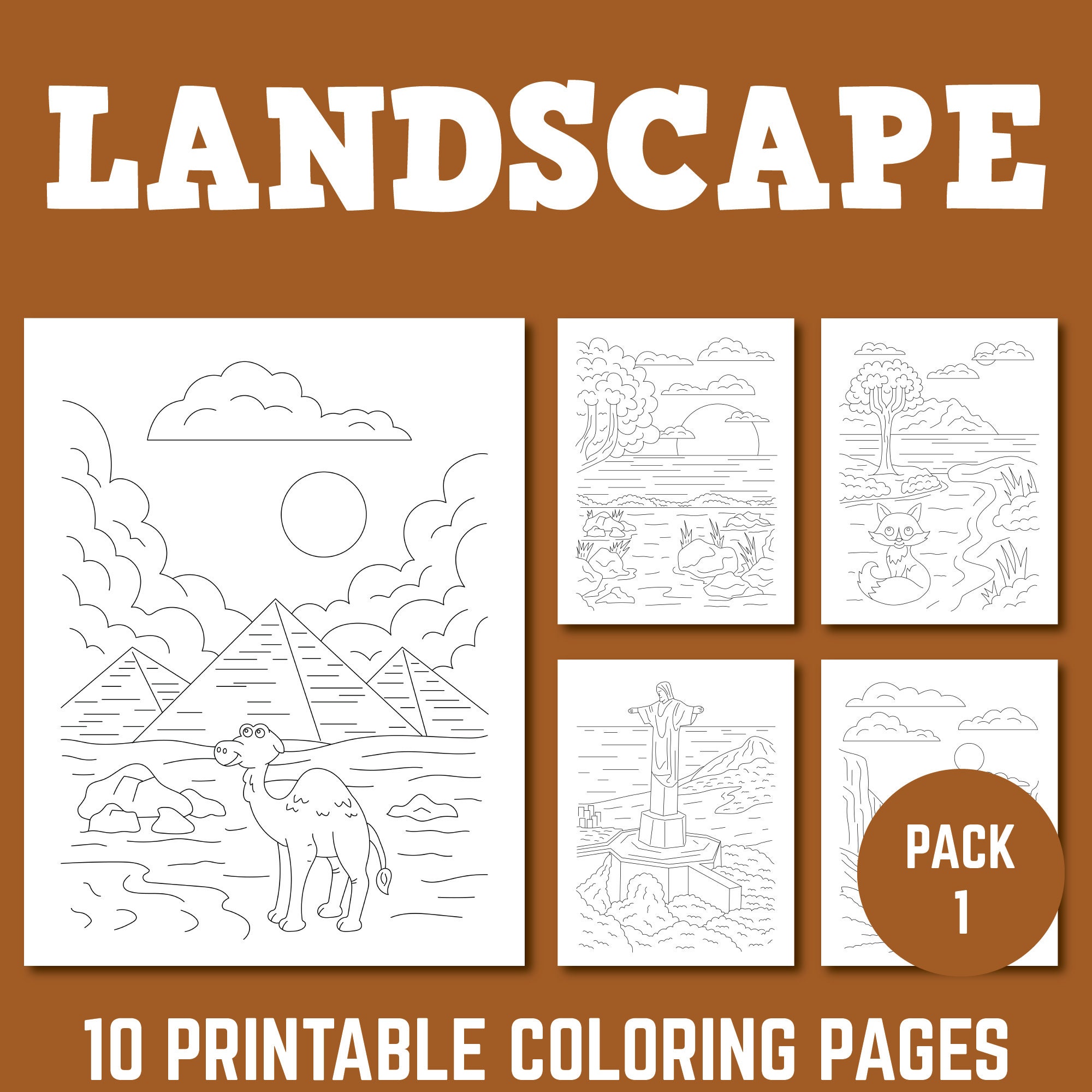 Landscape Coloring Pages Pack 1 - Etsy