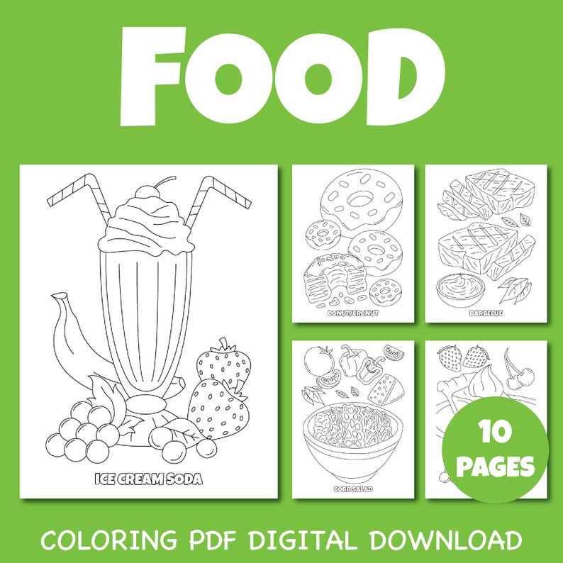 My Favorite Food Coloring Pages for Kids Printable Digital .pdf Pack 3 ...