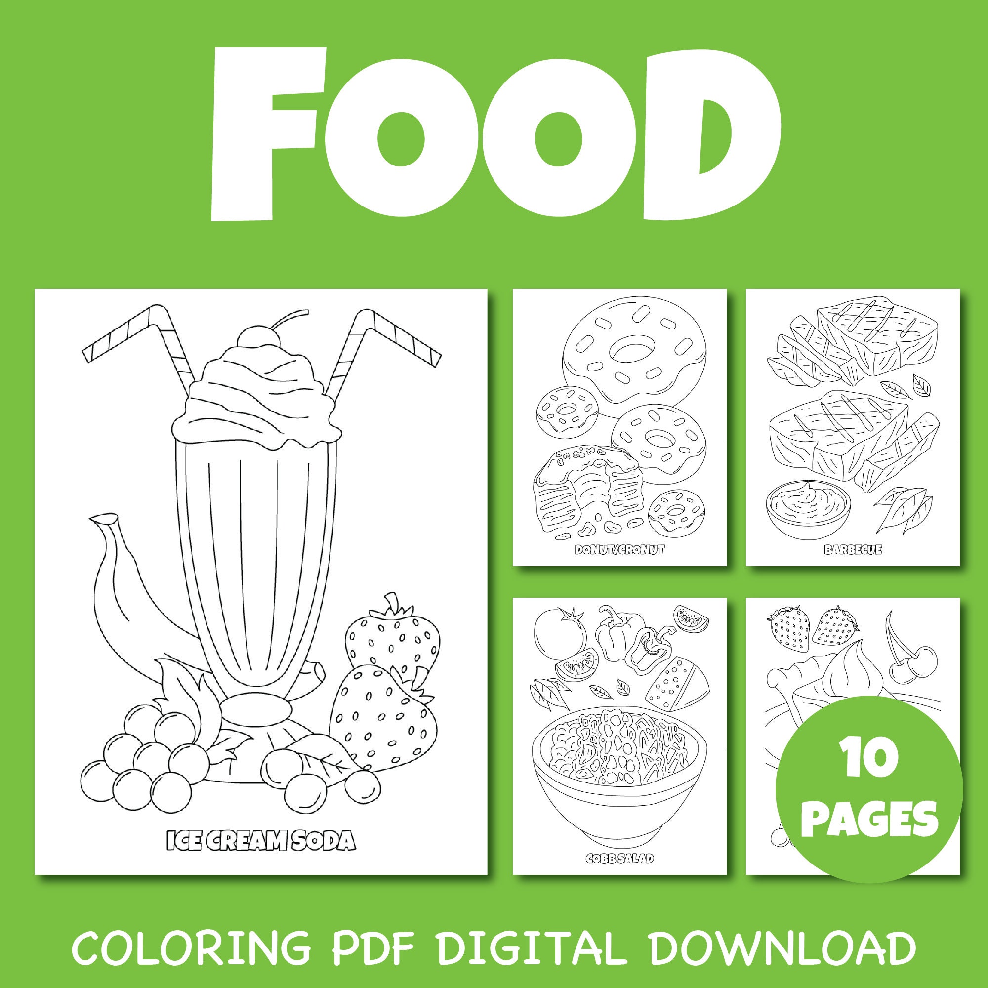 My Favorite Food Coloring Pages for Kids Printable Digital .pdf Pack 3 ...