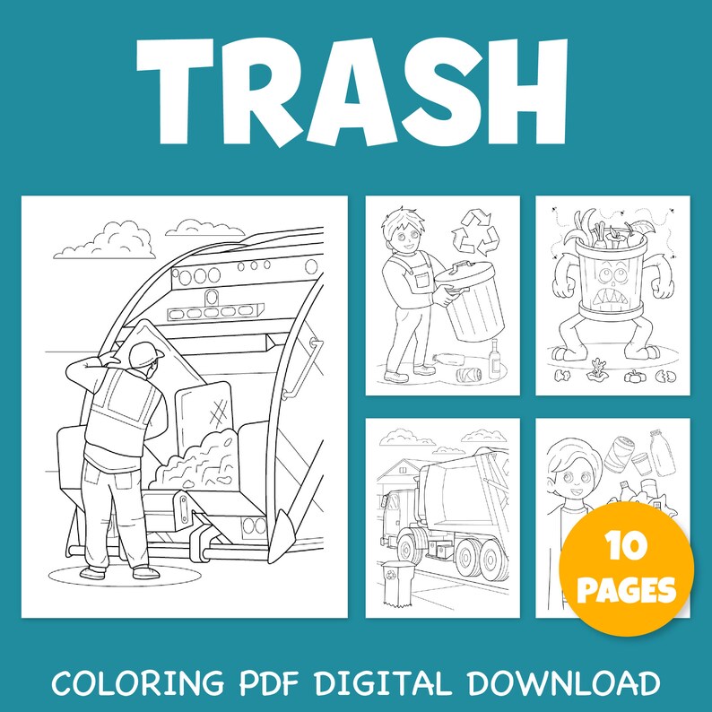 Coloring Pages for Kids Waste Recycling, Trash & Garbage Bin Truck ...