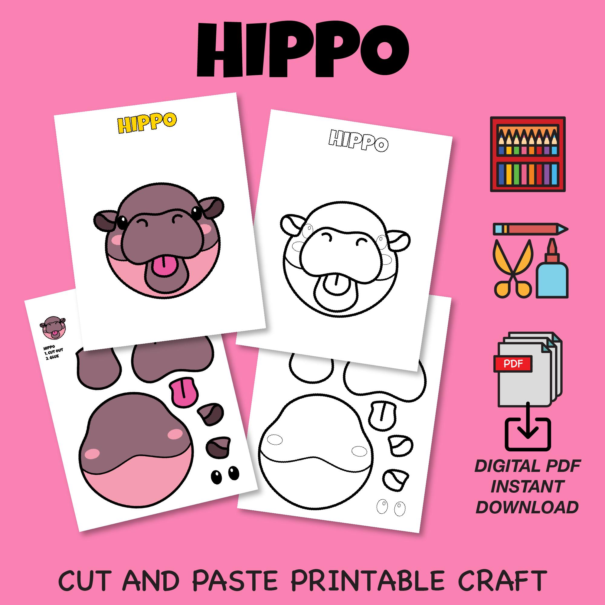 Hippo Cute Baby Animal Cut and Paste Paper Craft Worksheets for Kids ...