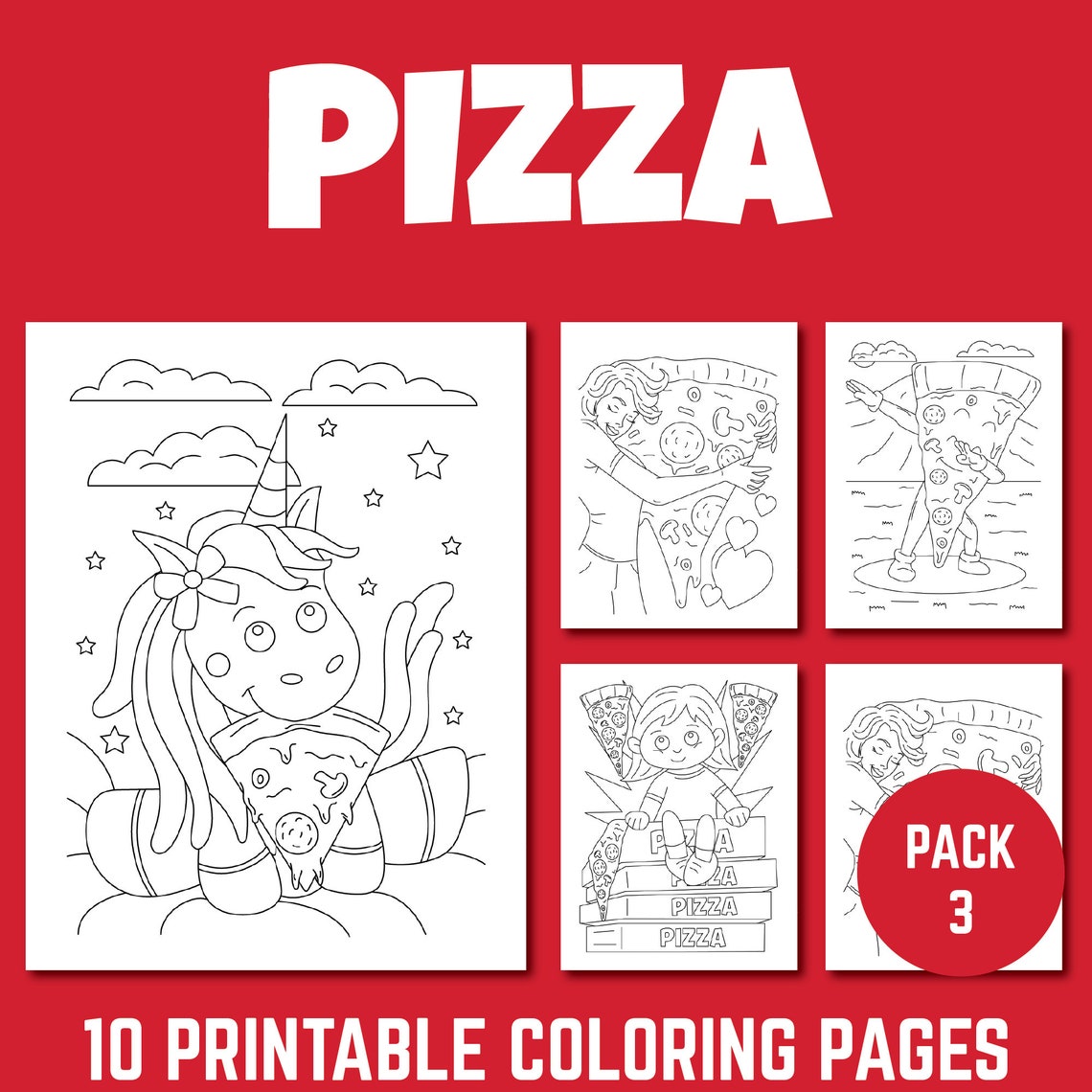 Pizza Lover Printable Digital Coloring Pages Pdf Pack 3 - Etsy