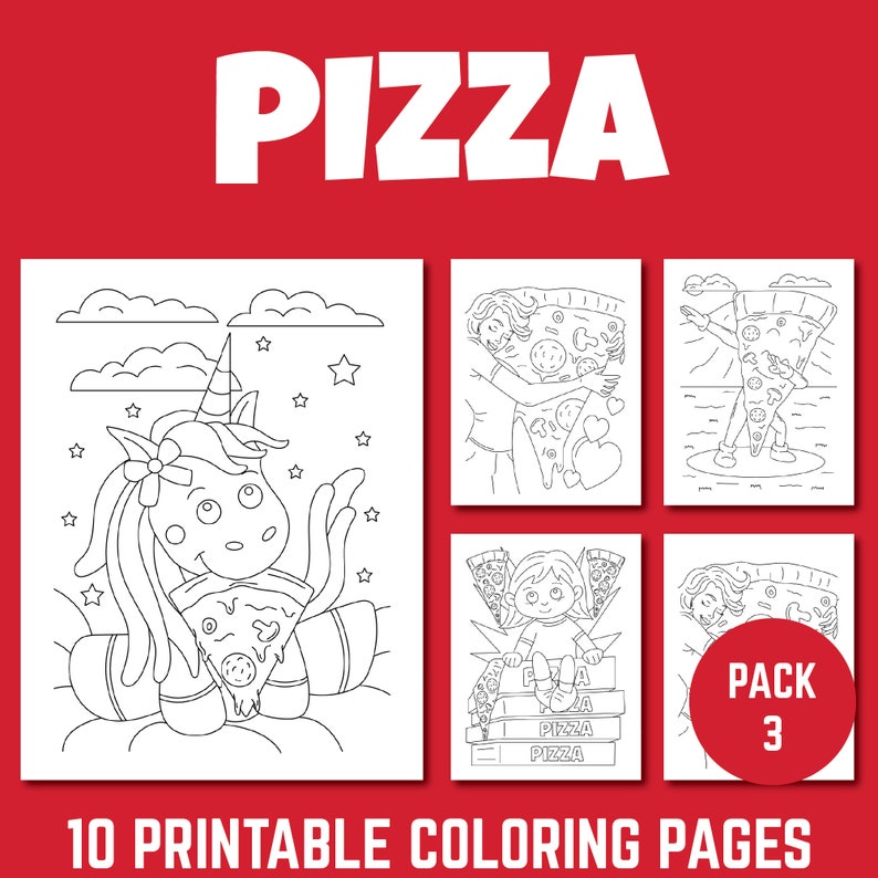 Pizza Lover Printable Digital Coloring Pages Pdf Pack 3 - Etsy