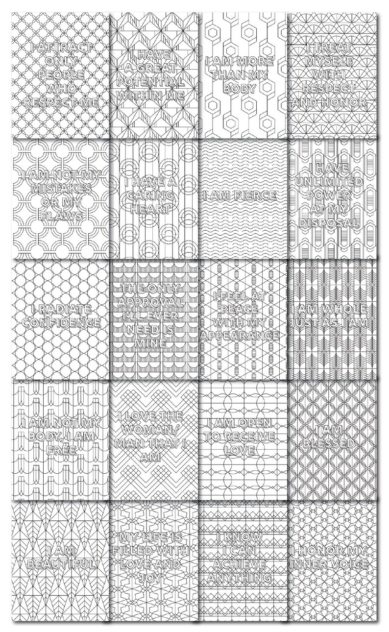 Positive Affirmation Coloring Pages Printable Pdf Pack 1 - Etsy