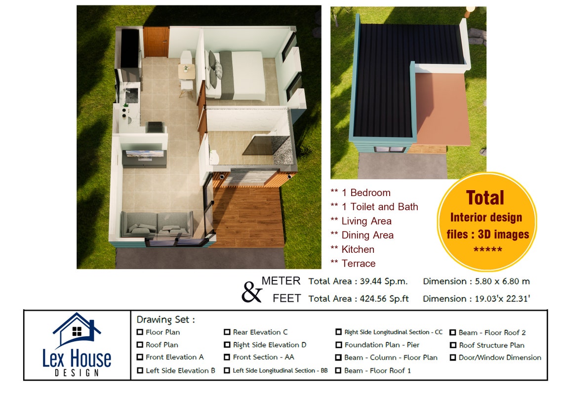 Small Modern House Plan, Small House Plan Design, 1 Bedroom and 1 ...