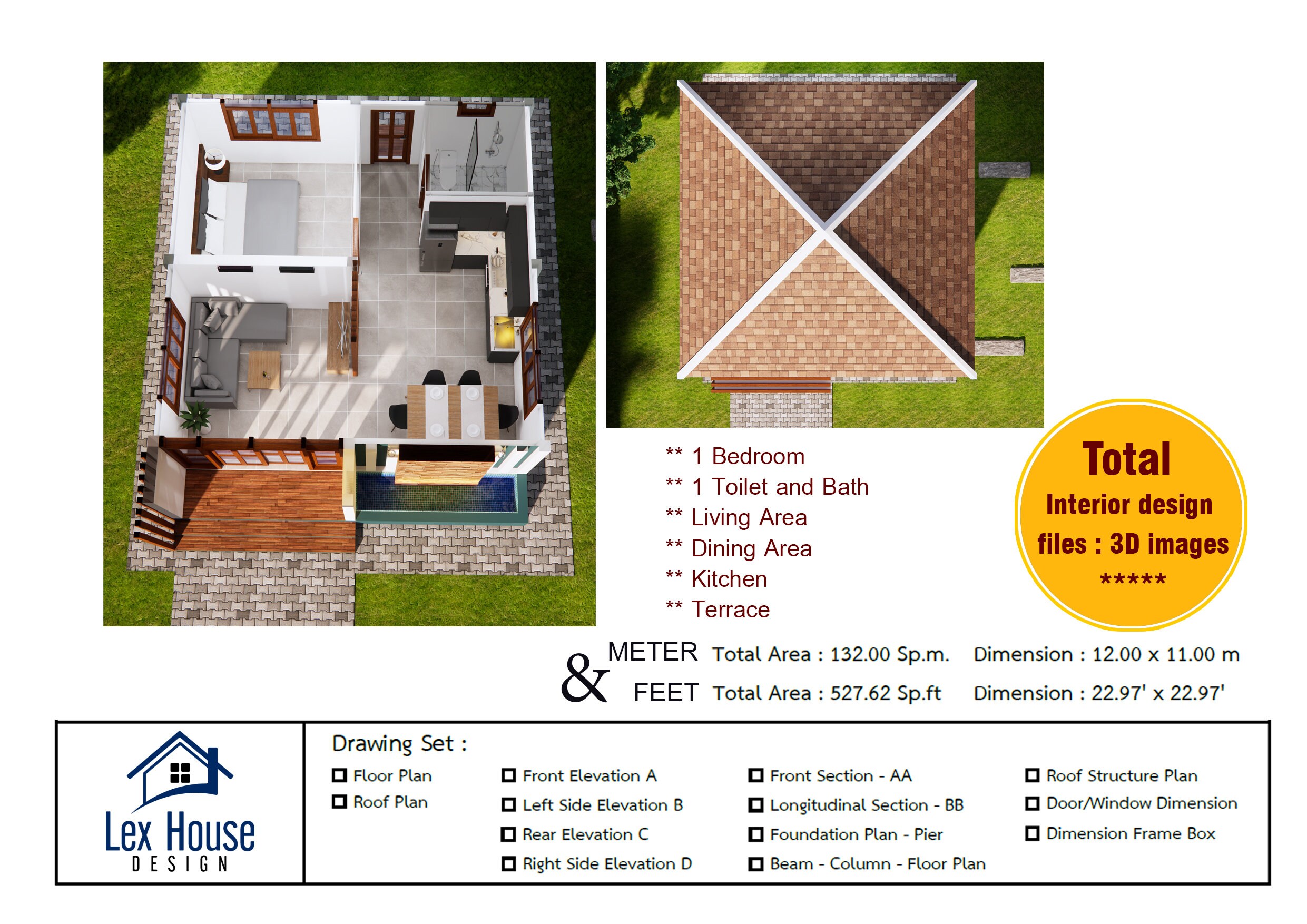 Small Contemporary House, Small House Plan Design, 1 Bedroom and 1 ...