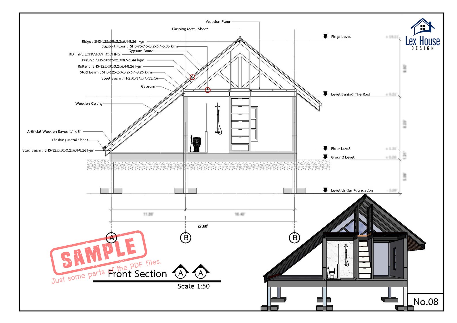 Small House Plan Design, 1 Bedroom and 1 Bedroom Attic, Elevation ...