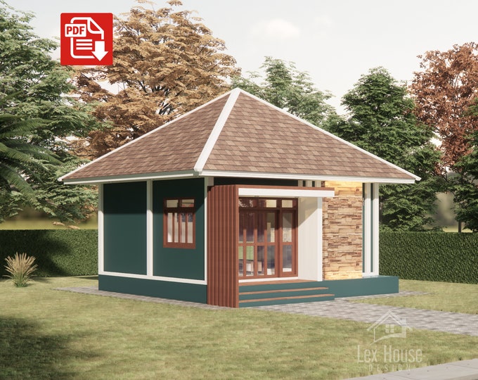 Tiny House Plan, Small House Plan Design, 1 Bedroom and 1 Bathroom, Elevation Sections, Digital ...