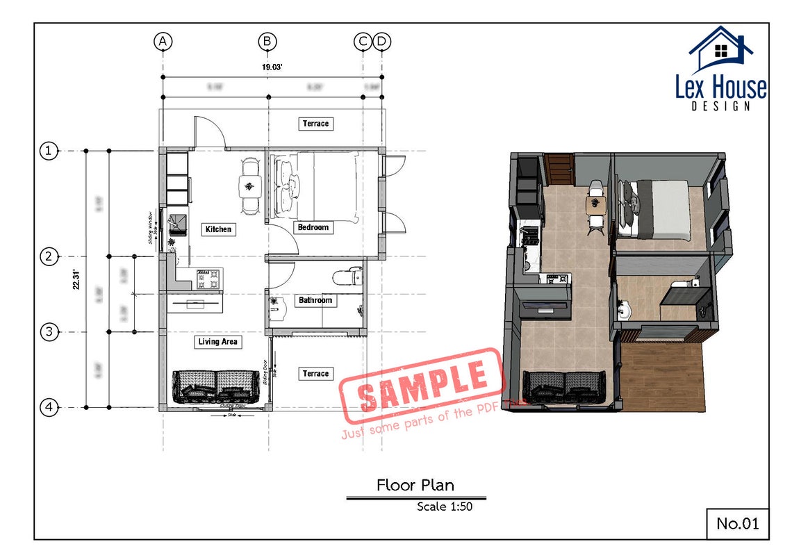 Small Modern House Plan, Small House Plan Design, 1 Bedroom and 1 ...