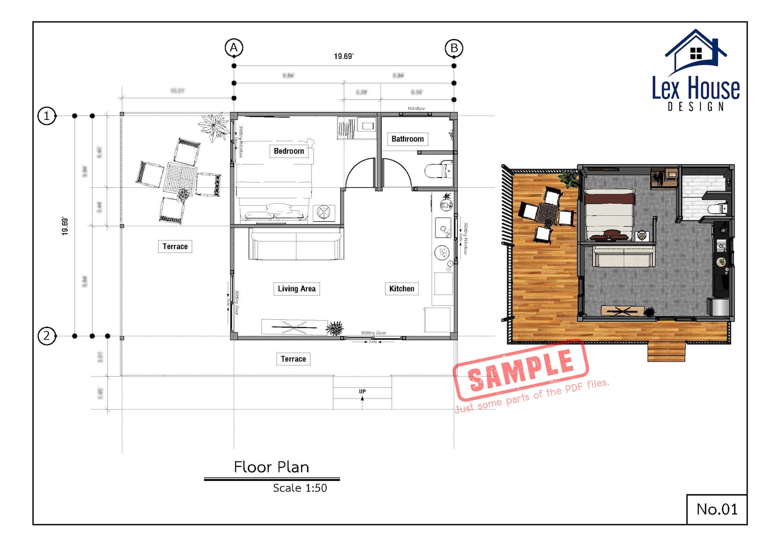 Tiny House Plan, Small House Plan Design, 1 Bedroom and 1 Bathroom ...