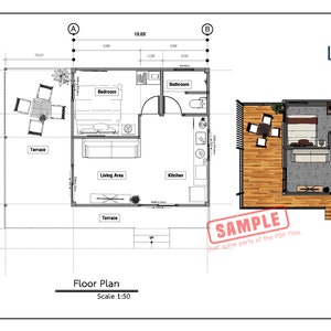 Tiny House Plan, Small House Plan Design, 1 Bedroom and 1 Bathroom, Elevation Sections, Digital ...