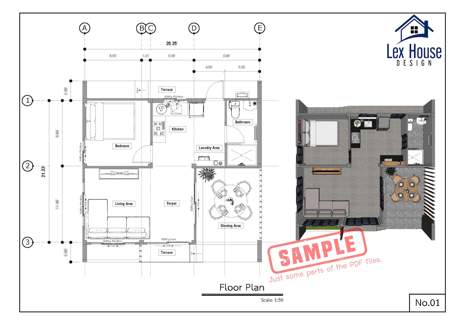 Small Modern House Plan, Small House Plan Design, 1 Bedroom and 1 ...