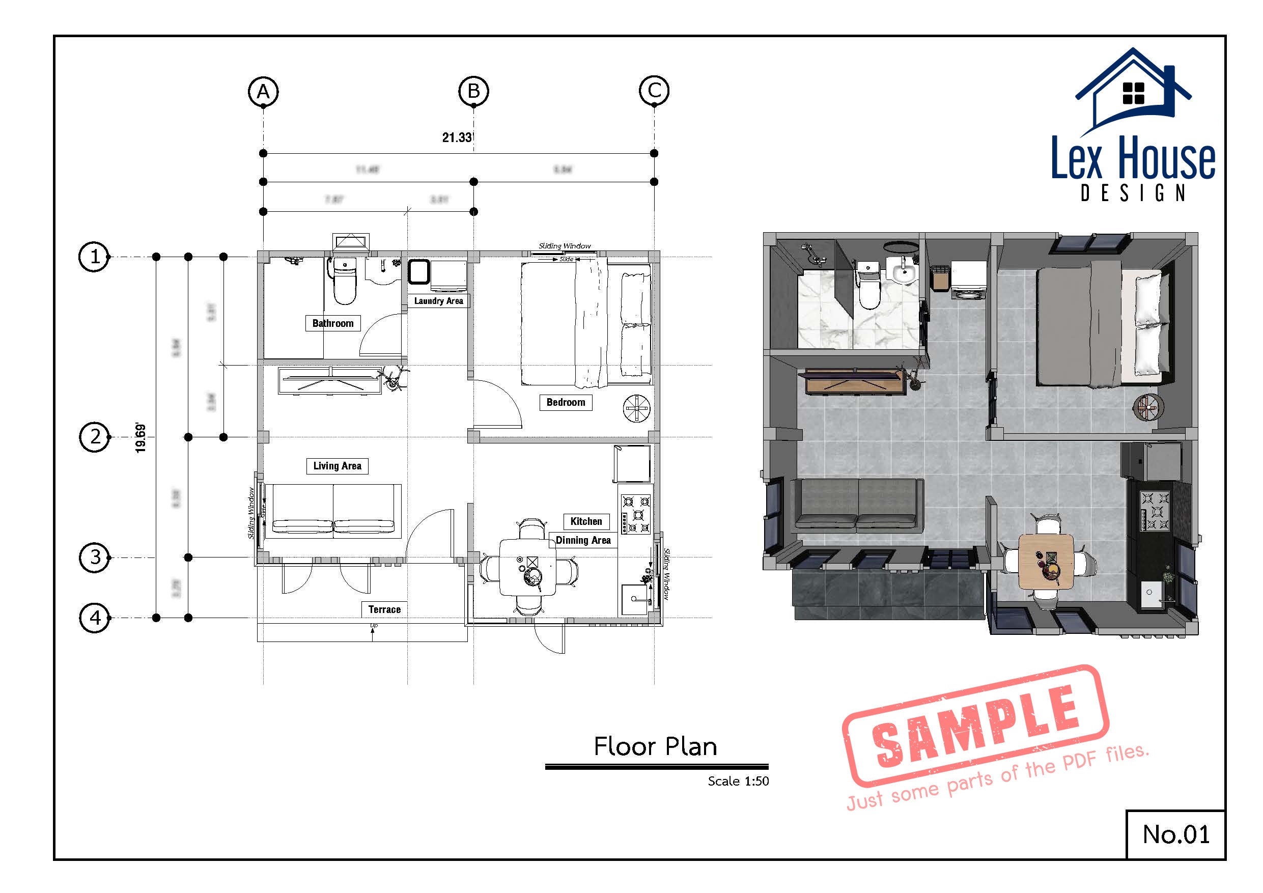Small Modern House Plan, Small House Plan Design, 1 Bedroom and 1 ...