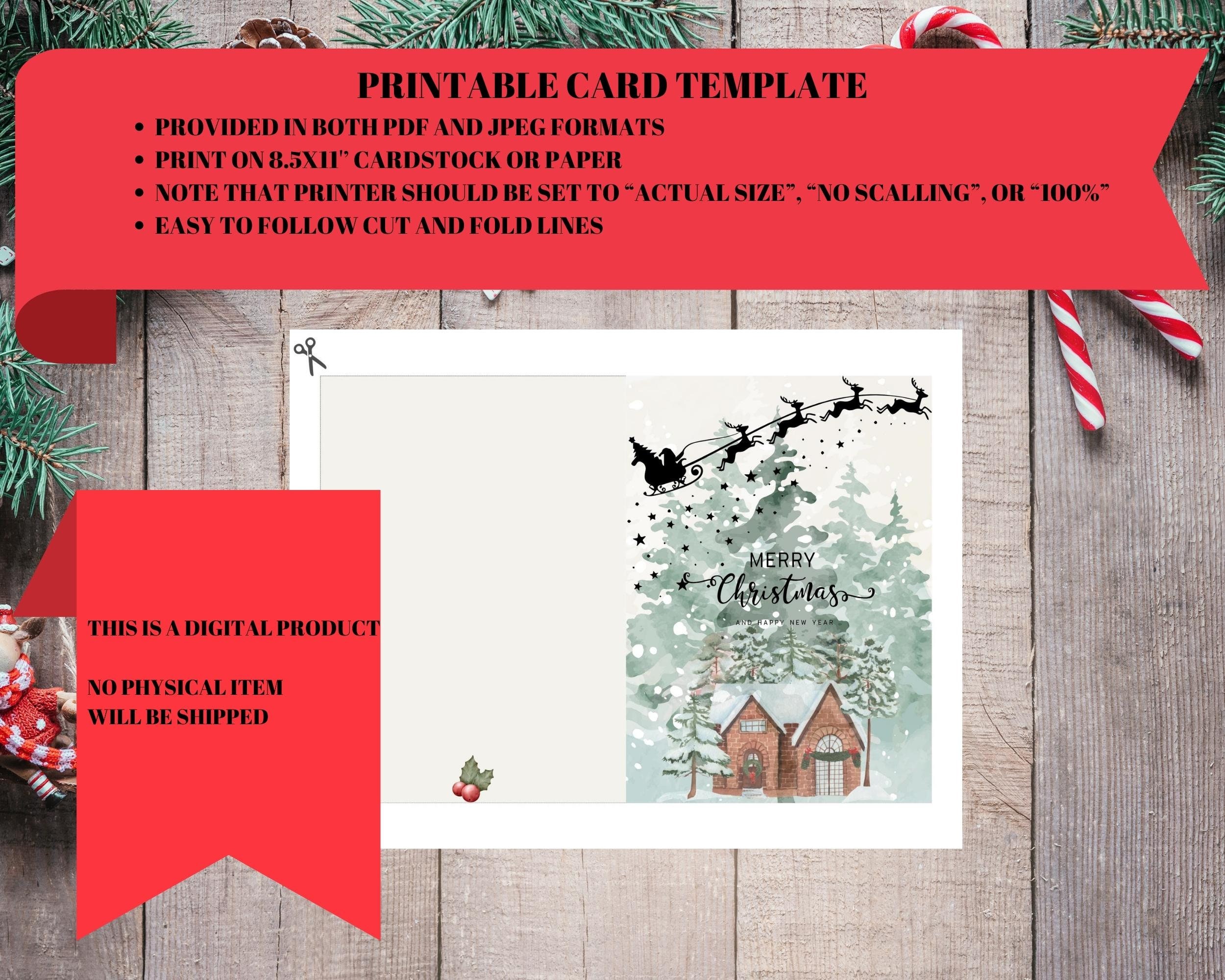 Christmas Card Template, Printable Snowy Home Christmas Card, Merry ...