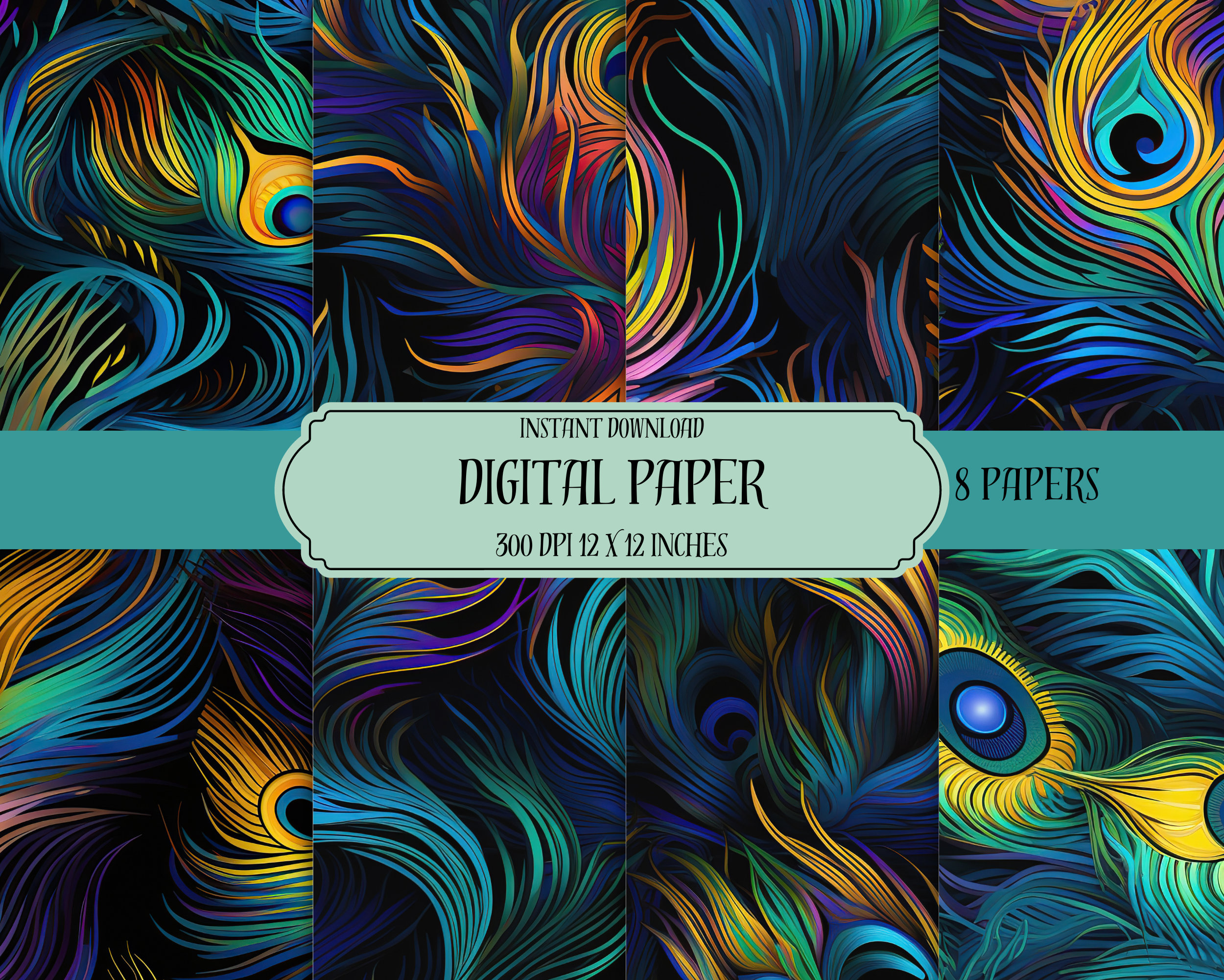 Peacock Feathers, Digital Papers, Instant Download, Peacock Craft Ideas ...