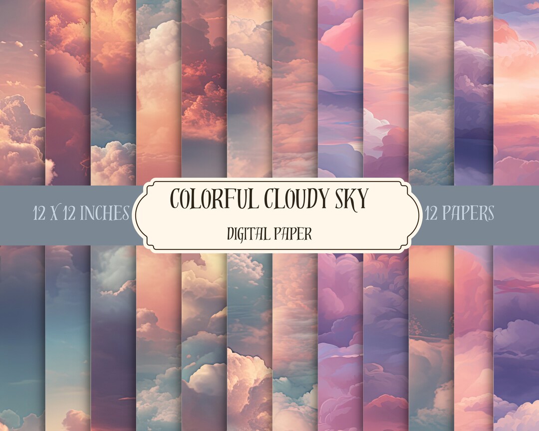 Cloud Digital Paper, Cloudy Sky Scene, Digital Background, Pink and ...