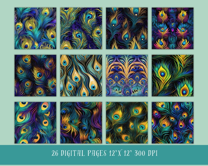 Peacock Feathers, Digital Papers, Instant Download, Peacock Craft Ideas ...