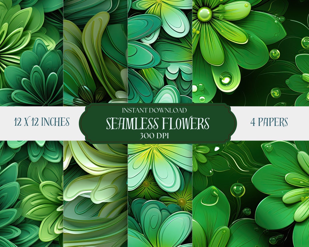Green Flowers Digital Paper, Flower Designs, Seamless, Scrapbooking ...