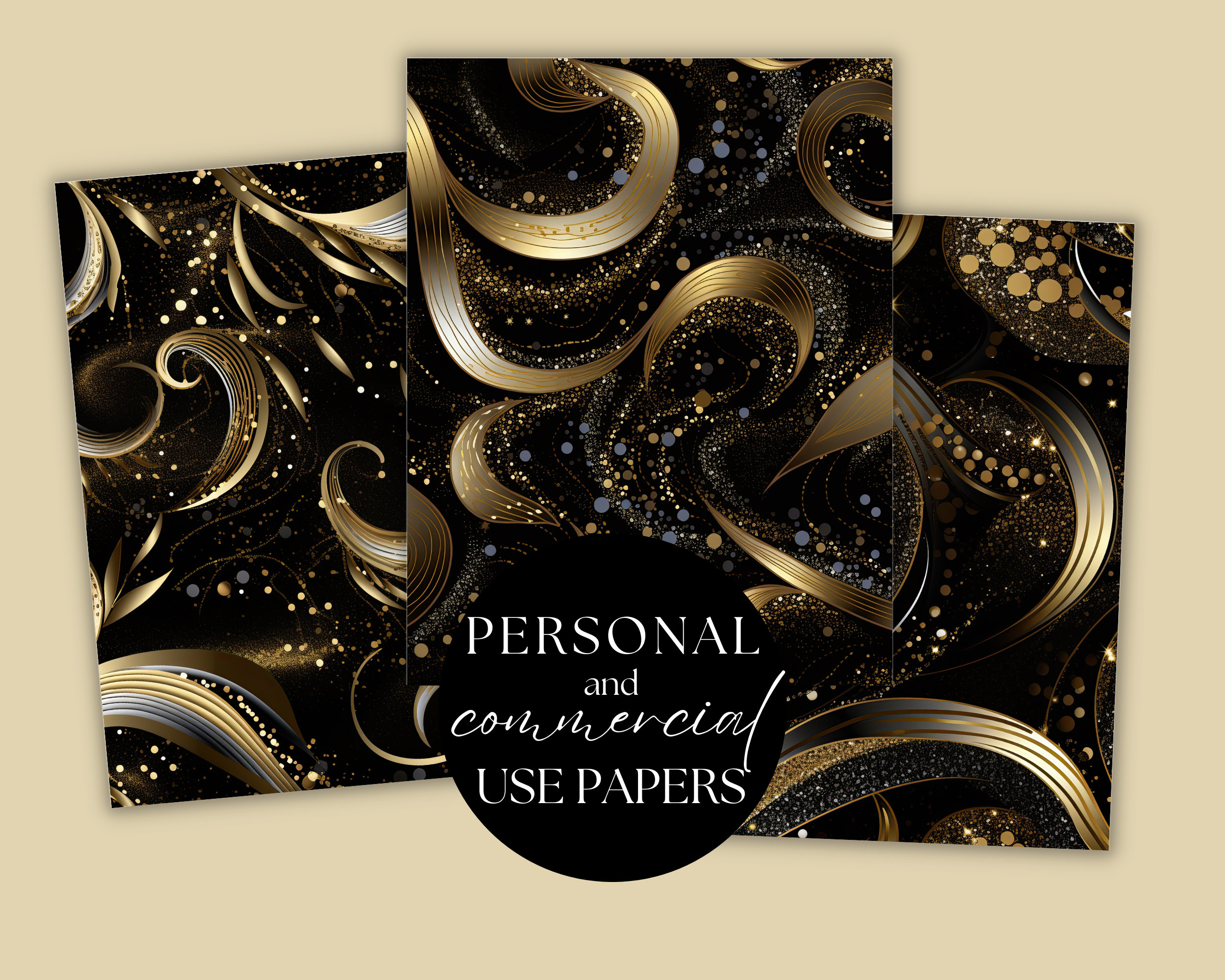 Gold Glitter, Digital Paper, Seamless Black and Gold Foil Backgrounds ...