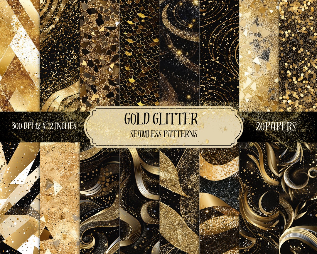 Gold Glitter, Digital Paper, Seamless Black and Gold Foil Backgrounds ...