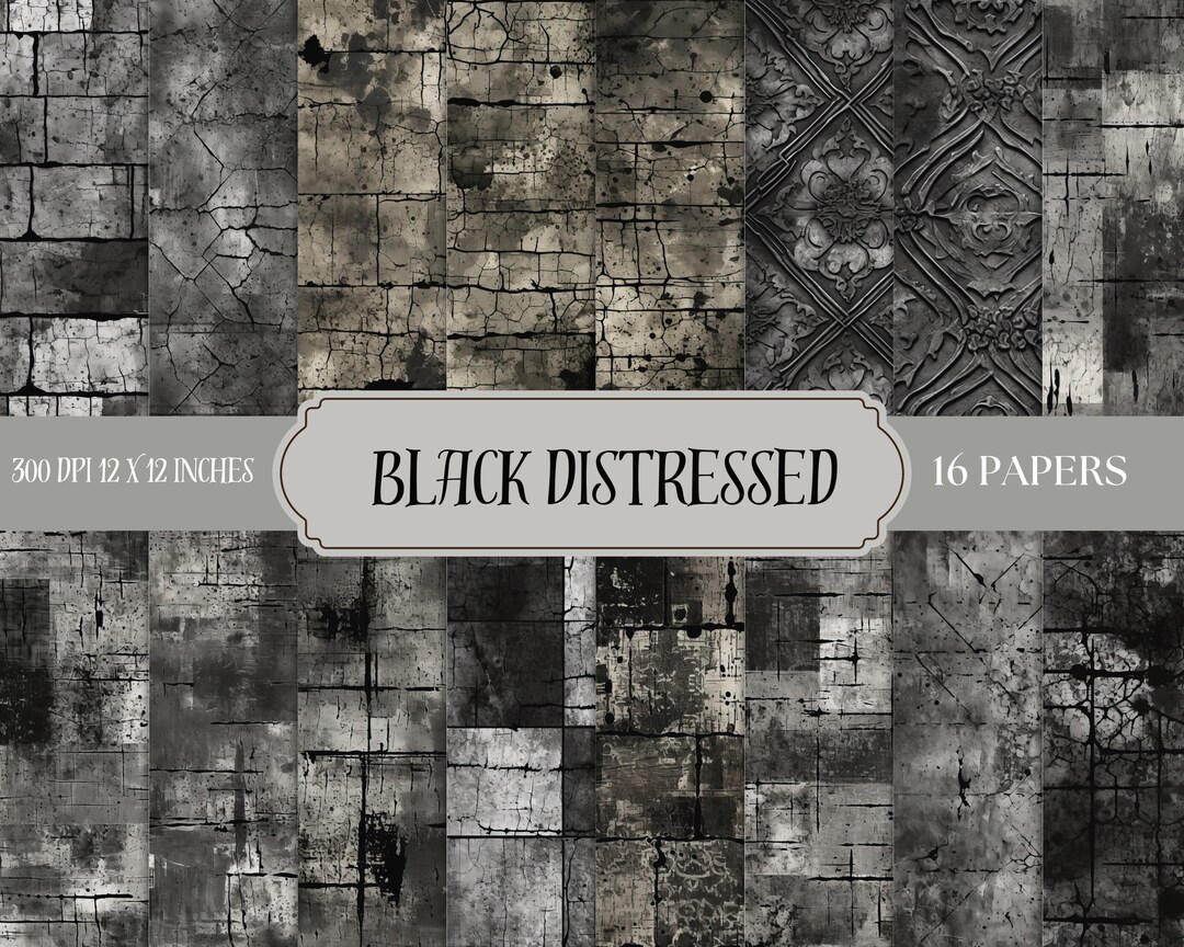 Black and Gray Distressed Digital Paper, Grey Textures, Gothic Designs ...