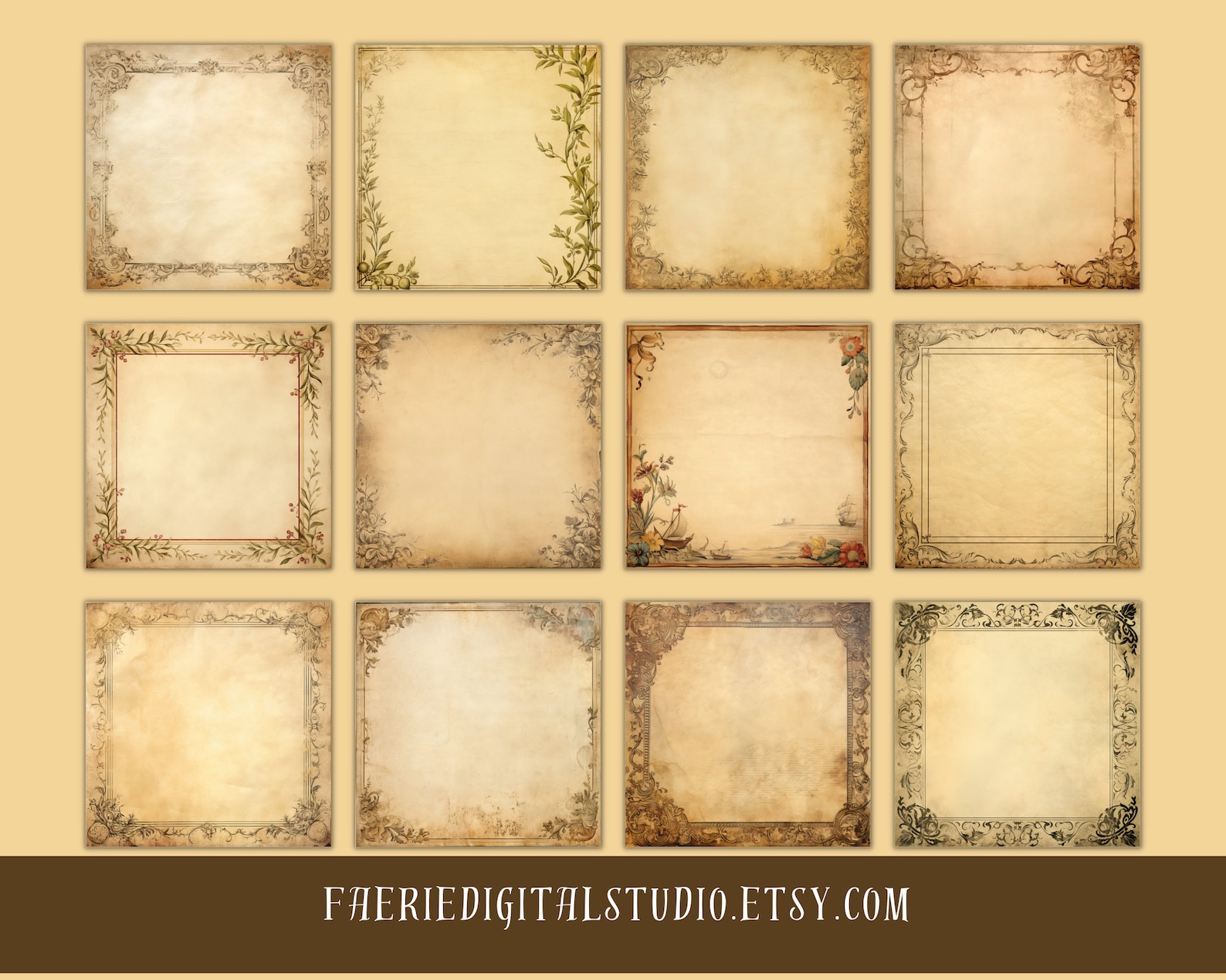 Vintage Border Designs, Vintage Paper, Digital Paper, Instant Downloads ...