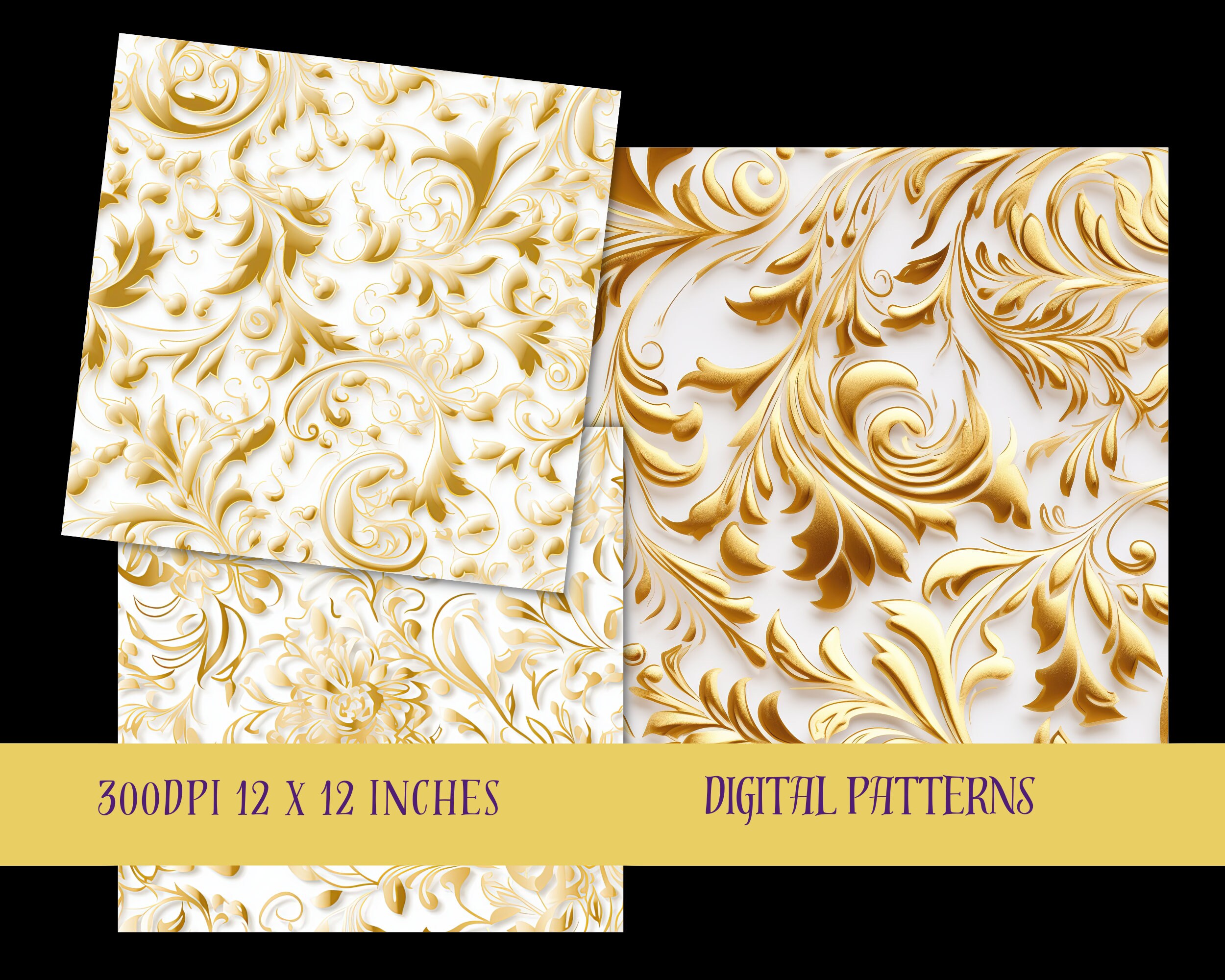 Luxurious Gold Filigree Digital Paper Set on White Background ...