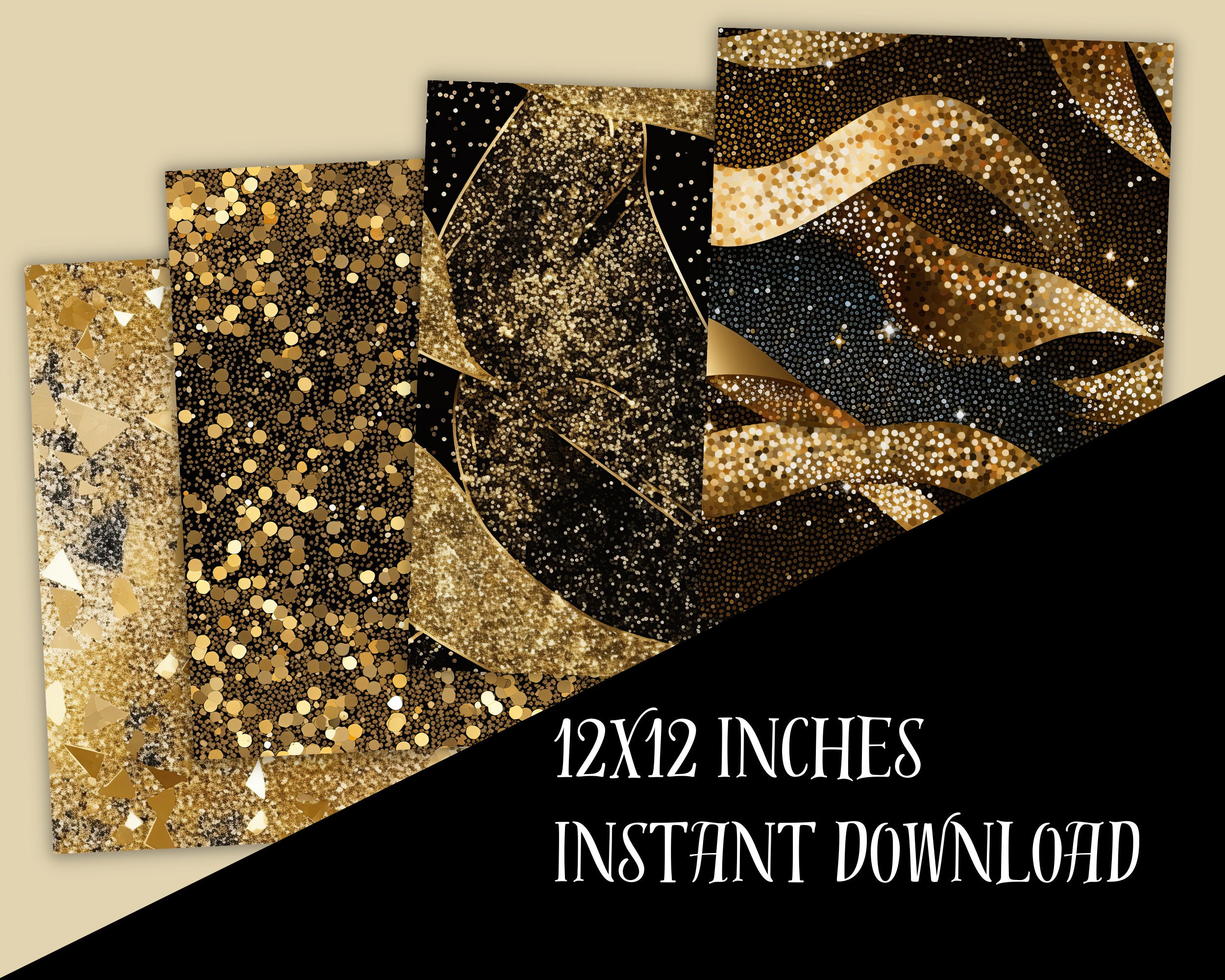 Gold Glitter, Digital Paper, Seamless Black and Gold Foil Backgrounds ...