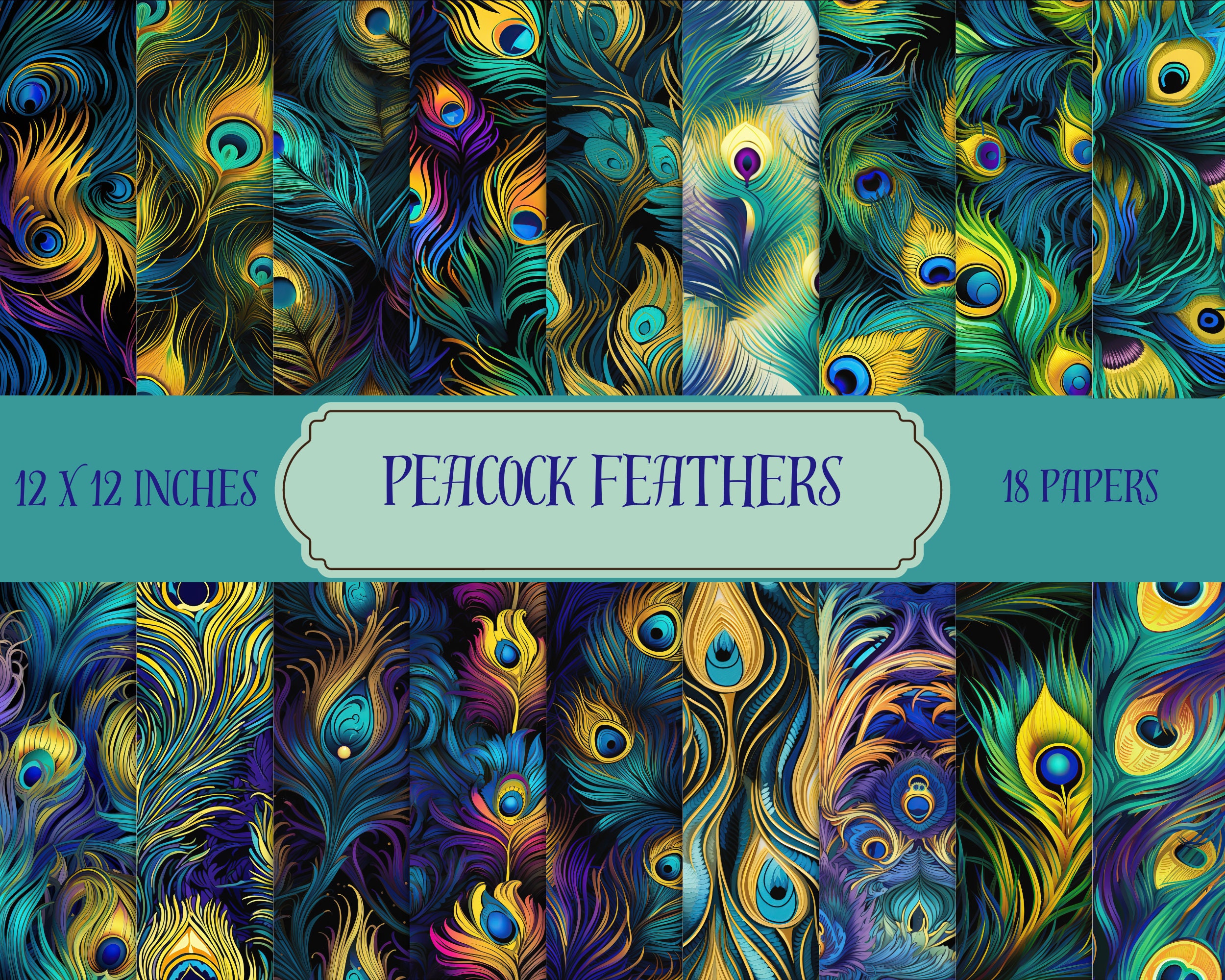 Peacock Feathers, Digital Papers, Instant Download, Peacock Craft Ideas ...