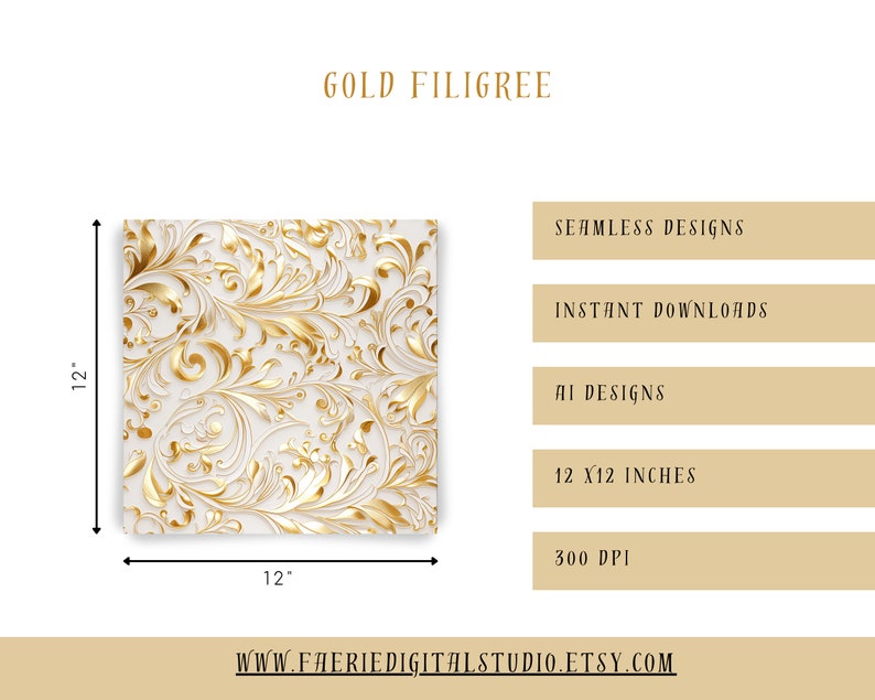 Luxurious Gold Filigree Digital Paper Set on White Background ...