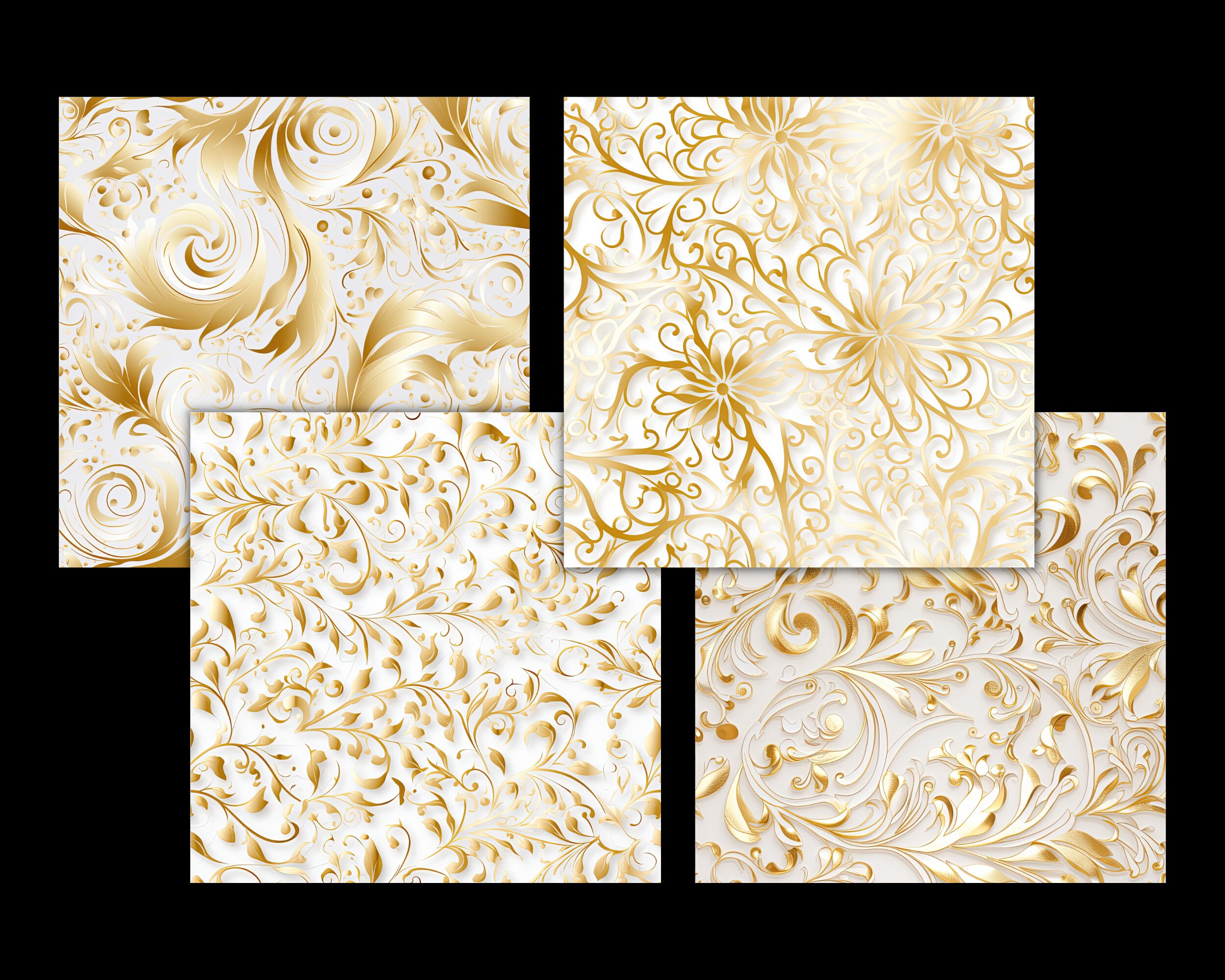 Luxurious Gold Filigree Digital Paper Set on White Background ...
