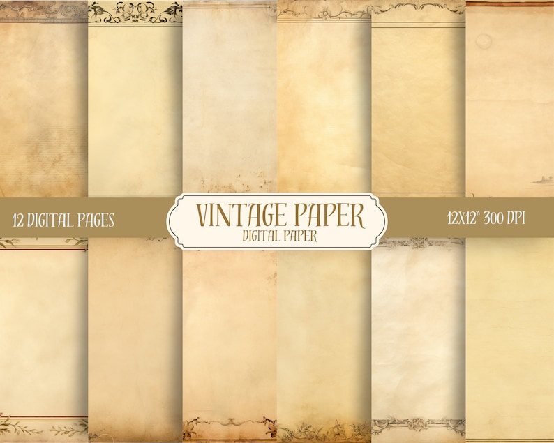 Vintage Border Designs, Vintage Paper, Digital Paper, Instant Downloads ...