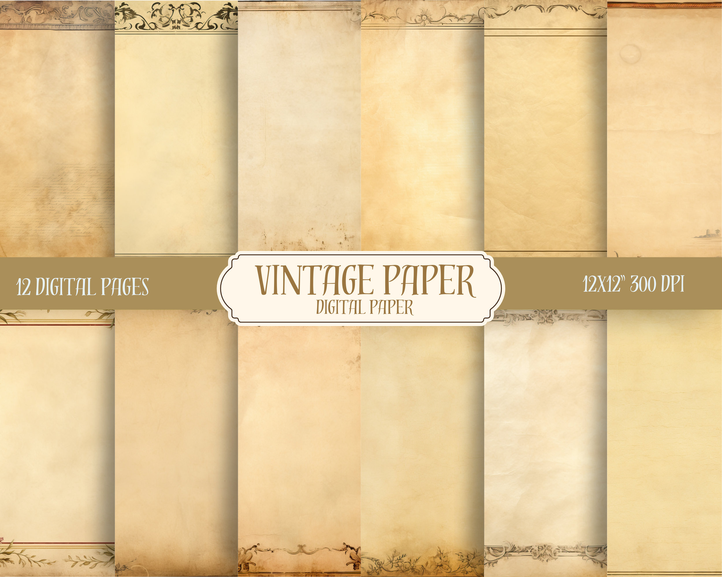 Vintage Border Designs, Vintage Paper, Digital Paper, Instant Downloads ...