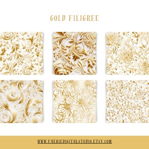 Luxurious Gold Filigree Digital Paper Set on White Background ...
