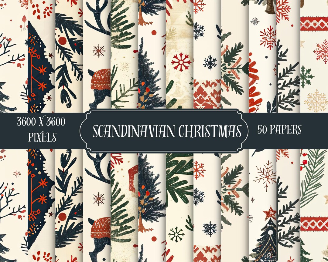 Scandinavian Christmas Digital Paper: Red & Green Holiday Bundle ...
