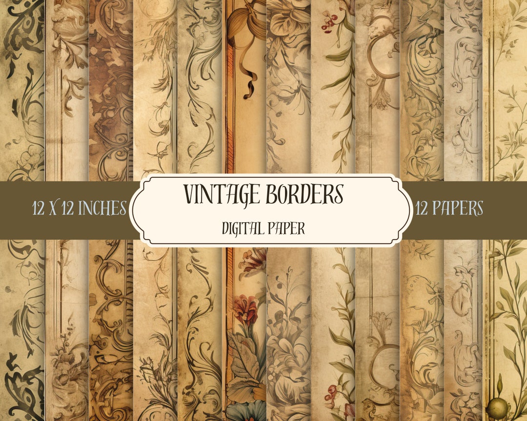 Vintage Border Designs, Vintage Paper, Digital Paper, Instant Downloads ...